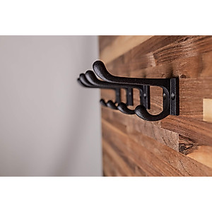 CRAFTSMAN ROAD Vintage Cast Iron Wall Hooks (Black Texture Finish, Set of 4) - Rustic, Farmhouse Coat Hooks | Great for Coats, Bags, Towels, Hats | Classic Stout