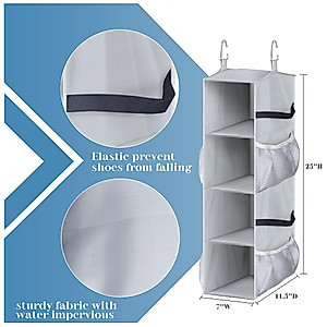 SLEEPING LAMB Short Hanging Shoe Organizer for Closet Storage with Mesh Side Pockets Holds 8 Pairs, Hanging Shoe Rack Hanger RV, Camper, Grey