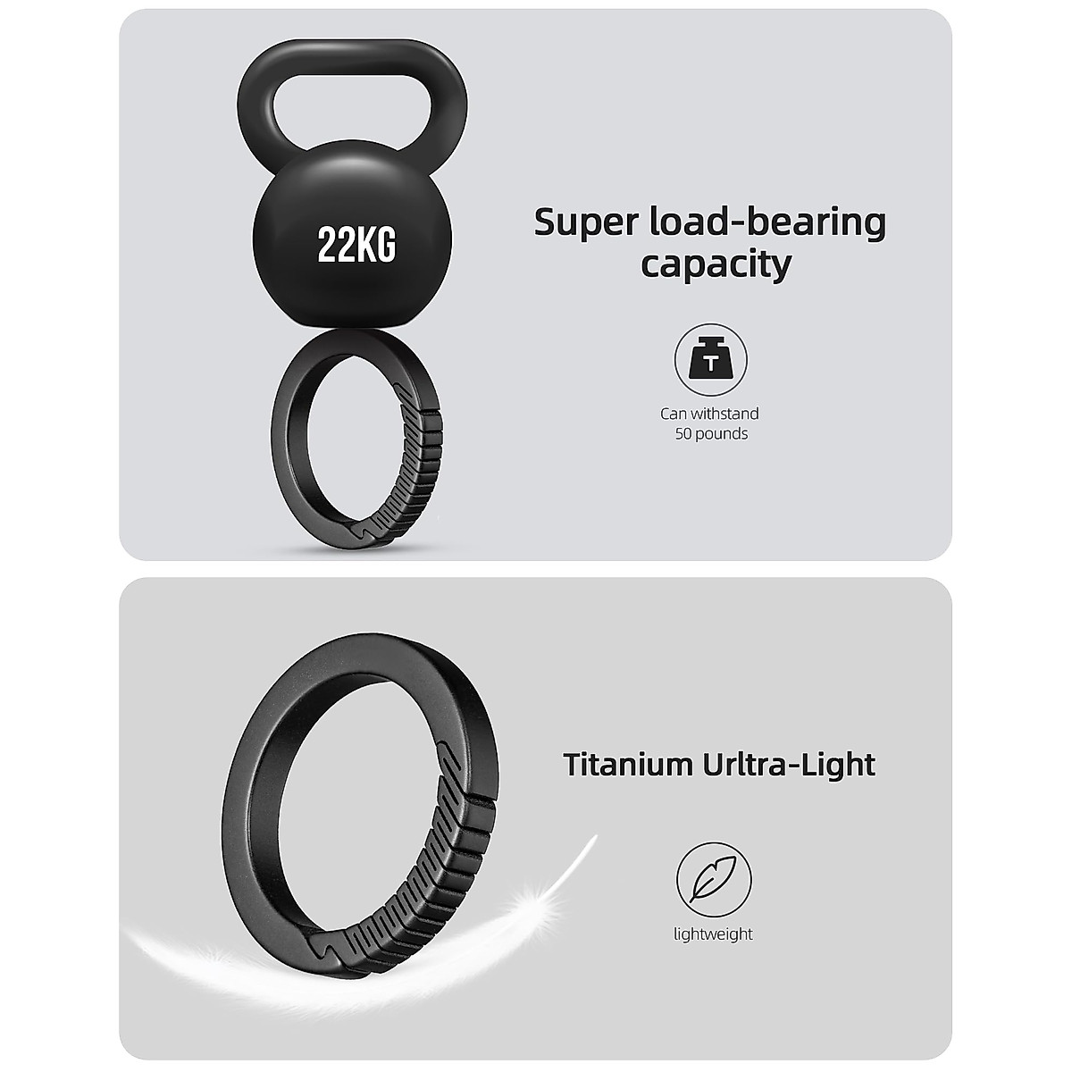 FEGVE Carabiner Keychain Clip with 2 Key Rings, Titanium Quick Release Keychain Small Carabiner Clip for Keys (Black)
