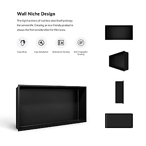 MERRANOX Shower Niche, Stainless Steel Shower Niche, Recessed Niche Shower for Bathroom Storage, No Tiling Required (24''×12'', Matte Black)
