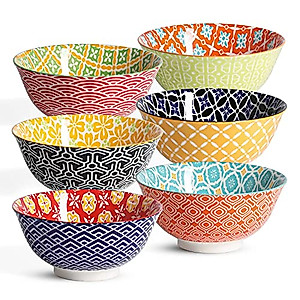 Metahom Ceramic Cereal Bowls, 23 Oz Colorful Soup Bowls, Deep Porcelain Bowl Set for Salad, Dessert, Pasta, Ice Cream,Set of 6
