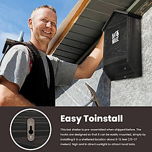 Bat Houses for Outdoors - 15" Big Bat Box 2 Chamber Cedar Wood Bat Houses for Outside & Tree - Perfectly Designed to Attract Bats - Easy to Land and Roost (Black)