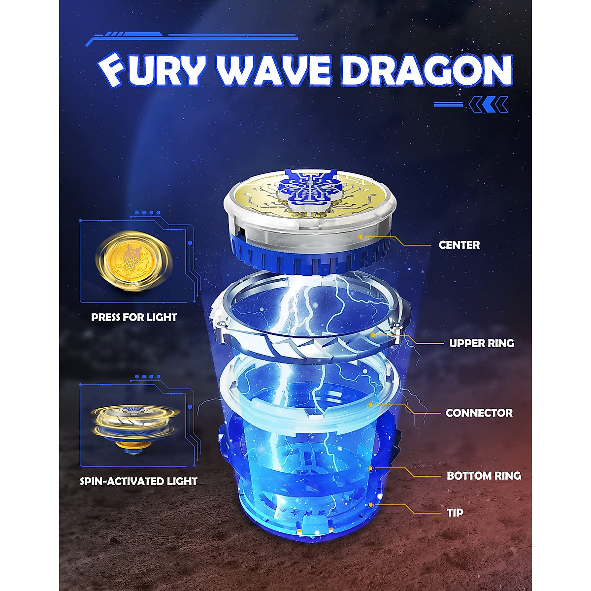 Infinity Nado Bey Blade Stadium - Battling Tops Burst Toy for Boys Grils Age 8-12 - Including Gaming Top Toys, Sword Launcher - Fury Wave Dragon, Sapphire Blue