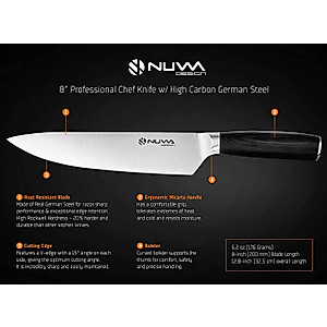 GEAR DISTRICT 8" Professional Chef Knife - High Carbon German Steel, Razor-Sharp Blade, Ergonomic Handle, Full Tang Design, Includes Hand Deodorizer