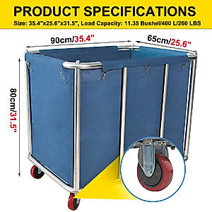 Graywlof Commercial Laundry Cart with Wheels,11.35 Bushel Large Laundry Cart,Heavy Duty Stainless Steel Commercial Laundry Hampers Laundry Basket with Waterproof Lining,260 Lbs Load