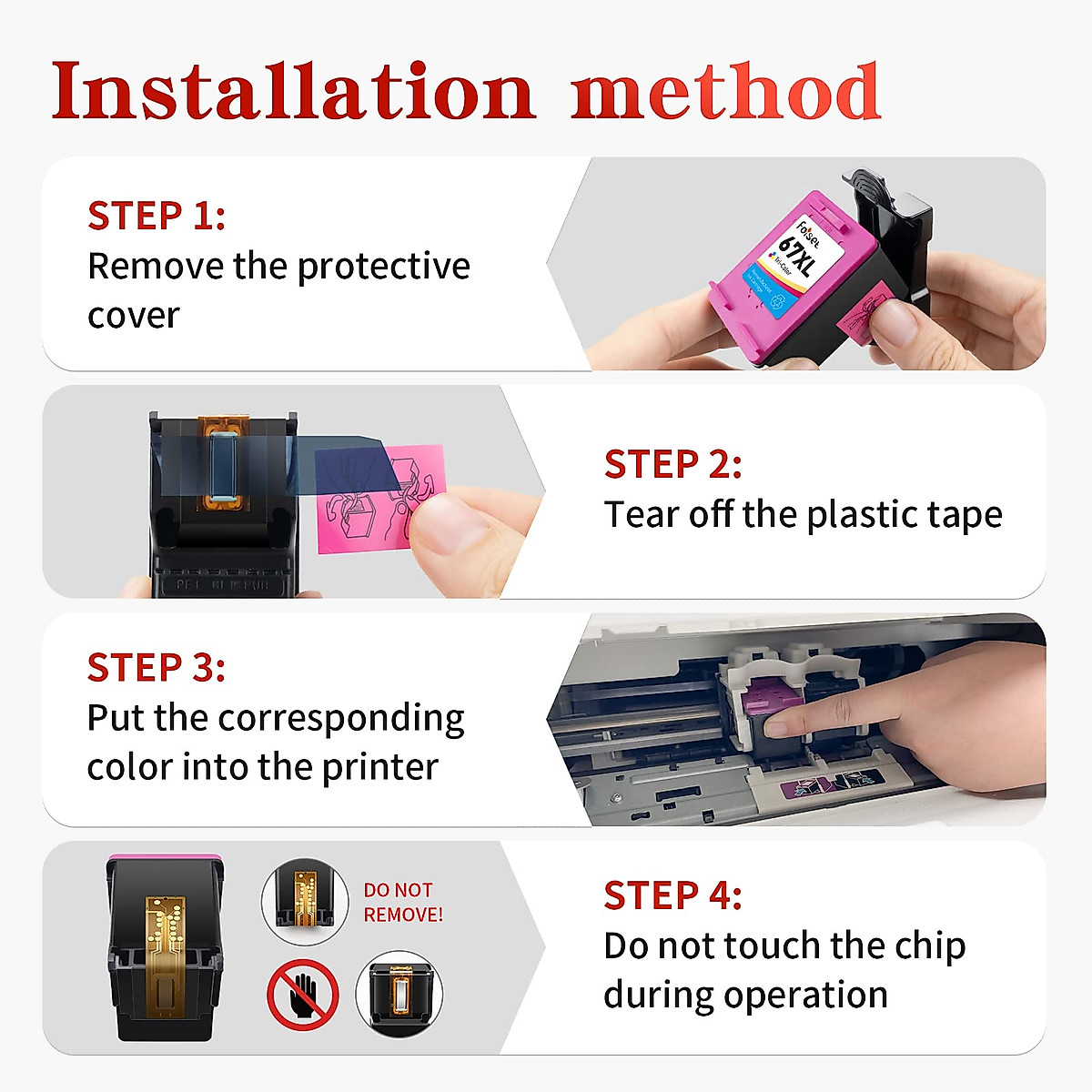 Foiset Remanufactured for HP 67XL HP 67 Inkjet 3YM59A 3YM58A Replacement for HP Envy 6052 6055 6058 6075 Pro 6452 6455 6458 DeskJet 1255 2732 2752 2755 DeskJet Plus 4140 4152 4155 4158