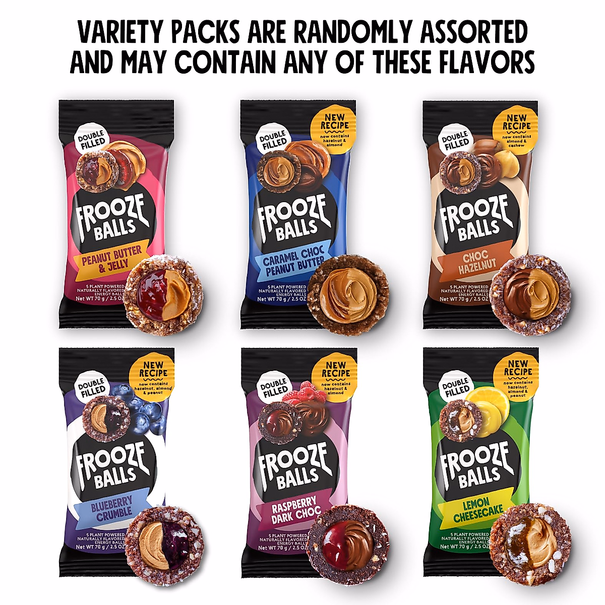 Frooze Balls Double-Filled Energy Balls Variety Pack - (6 bags, each with 5 balls) Healthy Vegan Snacks, Gluten-Free