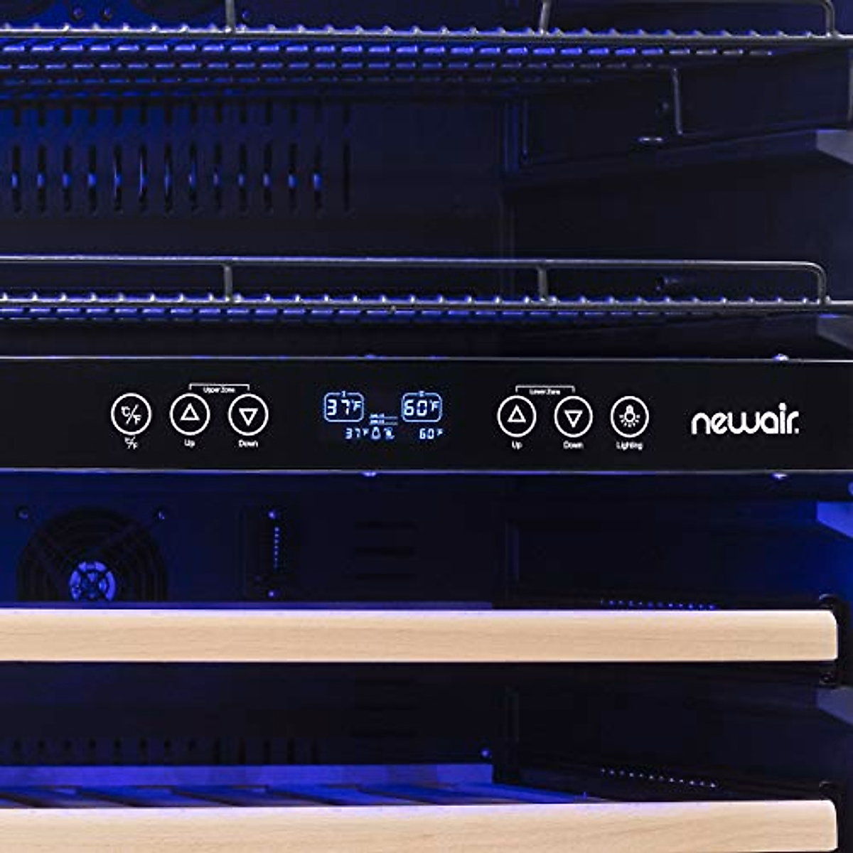 NewAir 24" Wine and Beverage Refrigerator Cooler, 20 Bottle and 70 Can Capacity, Built-in or Freestanding Dual Zone Fridge in Stainless Steel with Splitshelf