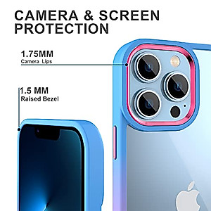 GEINVCASE Designed for iPhone 13 Pro Max Case, Gradient Clear Girls Women Case [Surround U-Shaped Airbags] [Never Yellow] Cover Compatible with iPhone 13 Pro Max 6.7 inch, Pink/Blue
