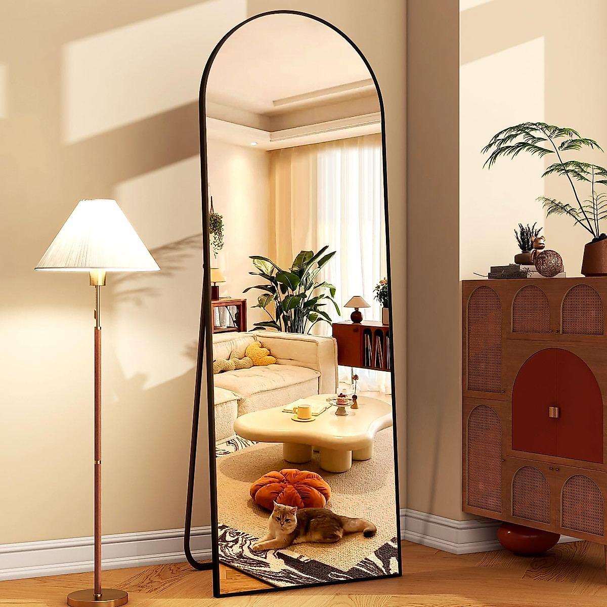 XRAMFY 58"x18" Arched Full Length Mirror Floor Mirrors with Aluminum Alloy Frame Free-Standing Wall Mounted Floor Mirrors or Large Dressing Mirror, Black Mirror Full Length