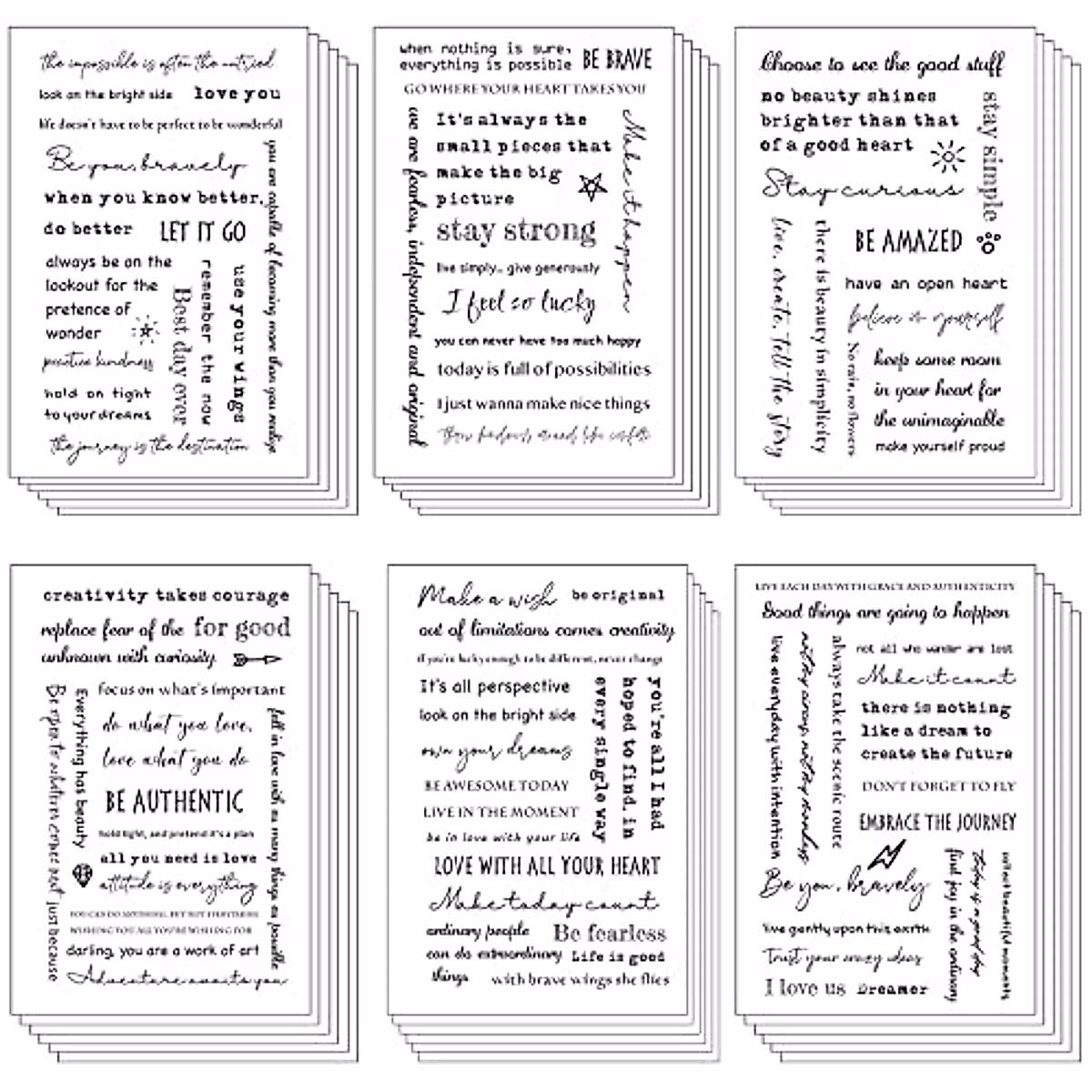 48 Sheets Inspirational Quotes Planner Stickers Small Talk for Journaling Scrapbook Supplies Motivational Words Simple Neat Handwritten Letters Typewritten Scripts, 8 Styles (Black)