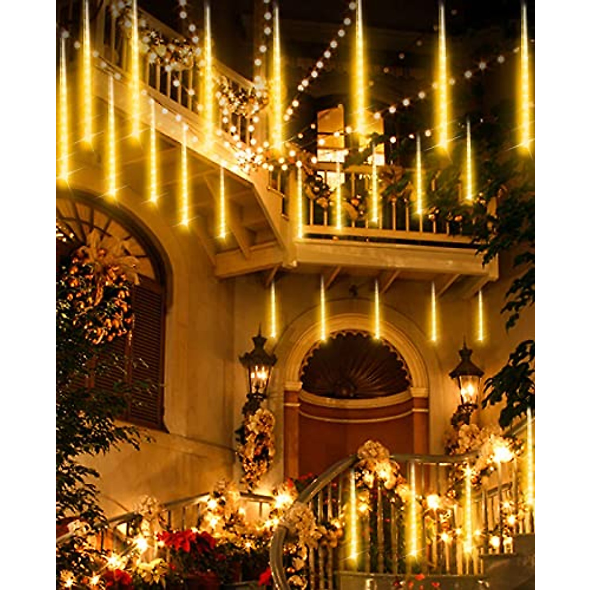 EAGWELL Outdoor Shower Lights, Warm White Meteor Shower Lights 50cm 10 Tube 540 LEDs Falling Rain Lights, Waterproof Meteor String Lights for Garden Yard Porch Wedding Party Christmas Tree Decor