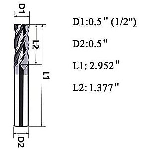 joleully 1/2" Carbide Square End Mill, HRC 45 Deg Single End 4 Flute AlTiN Coating Mill Bits