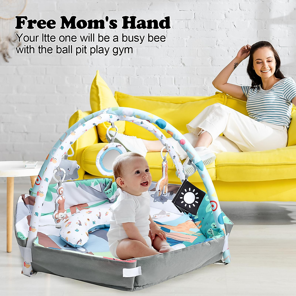 WDSMNAERW Baby Gym Play Mat & Activity Center, 8 in 1 Baby Play Gym & Ball Pit, Tummy Time Mat Toys 0-3-6-12 Months