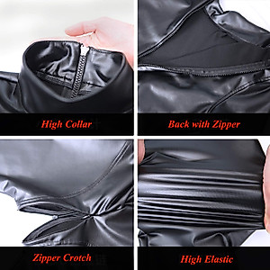 LESOYA Women's Sexy Shiny Wetlook Leather Long Sleeve Zipper Crotch Bodysuit Full Body Catsuit Jumpsuit Clubwear