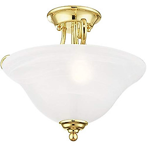 2 Light Polished Brass Ceiling Light Fixture with White Alabaster Glass Shade