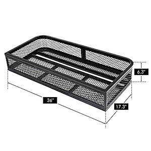 ORCISH Heavy Duty ATV Front Cargo Basket, 17" W x 36" L x 6" H Racks and Baskets with Steel Mesh Surface, Include Mounting Kit, ATV Storage Cargo Box Attachments for Luggage Carrier