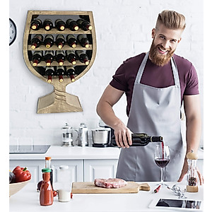 CoTa Global Modern Wine Glass Shaped Wall Mounted Wine Rack - 18 Bottles Freestanding Wooden Wine Holder, Hanging Bottle Rack or Floor Stand, Wine Storage Shelf Organizer for Wine Bar & Home Décor