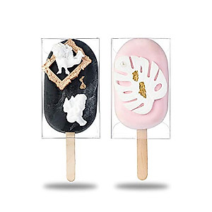 JCXPACK 50PCS 3.7 x 2.2 x 1.5 inches Professional Cakesicle Boxes, Clear Gift Plastic Boxes, Ice Cream Shaped Boxes for Baby Shower, Holiday and Kids Birthday Party Favors