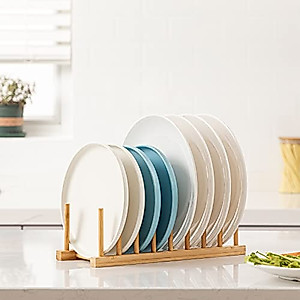 HBlife Bamboo Folding 2-Tier Collapsible Drainer Dish Drying Rack with Utensils Flatware Holder and Dish Plate Bowl Cup Book Pot Lid Cutting Board Drying Rack Stand