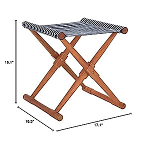 Safavieh PAT7053C-SET2 Outdoor Breanne Natural and Navy Striped (Set of 2) Stool