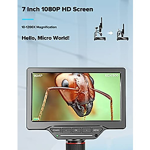 7-inch HDMI LCD Digital Microscope with Extension Tube and Guidebooks, (1200X 16MP 1080P), Microscope with Screen for Soldering & Coin Collection Included 32GB Card, Compatible with TV/Windows/Mac