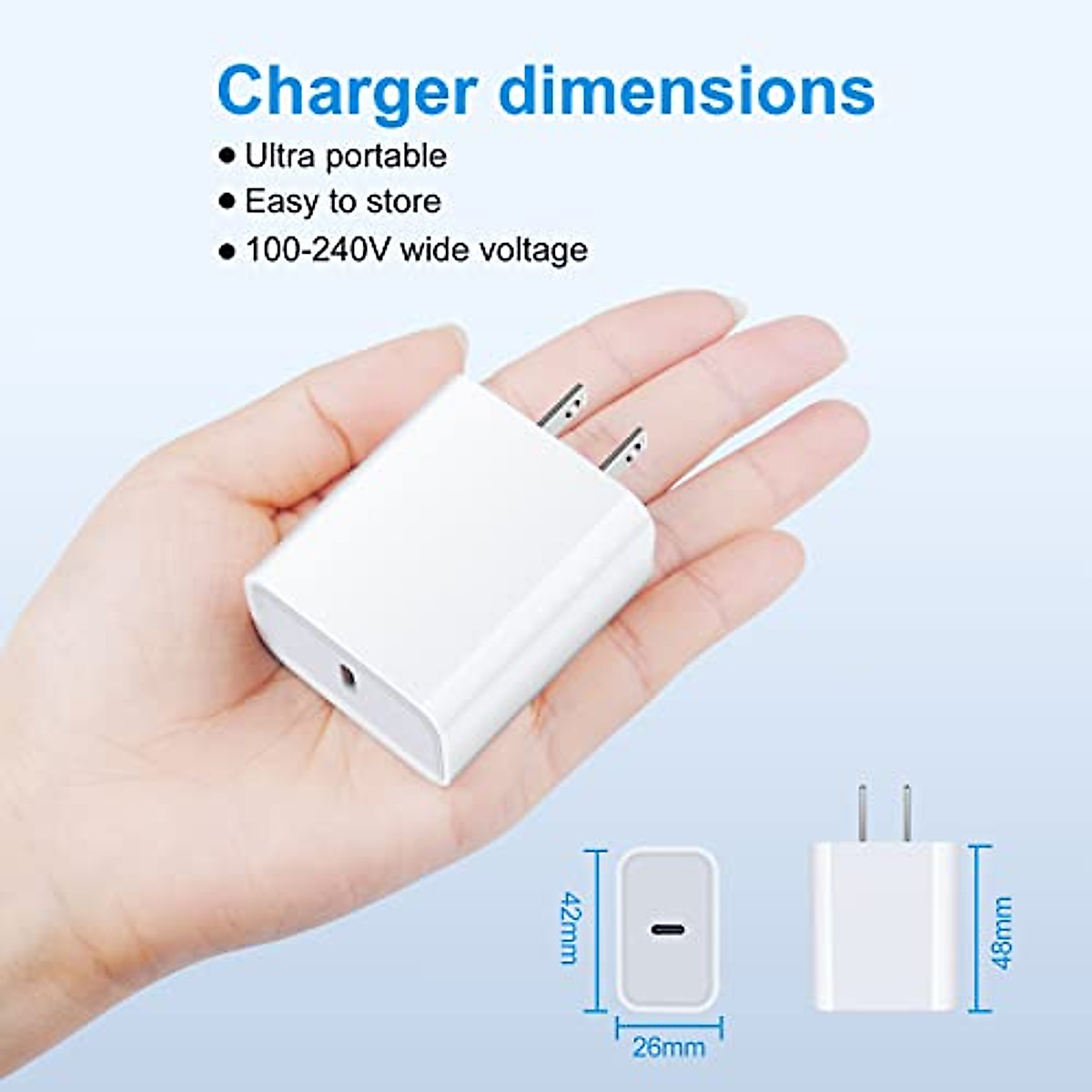 USB C Wall Charger,20W PD Fast Charger Block Box Brick & 6ft Type C Cable for Samsung Galaxy A53 5G,A52,A14,A23,A32,A13,A12,A03S,S23,S22 Ultra,S22,S21 FE 5G,S20,S10,S9,Google Pixel 7 7 Pro Pixel 6 Pro