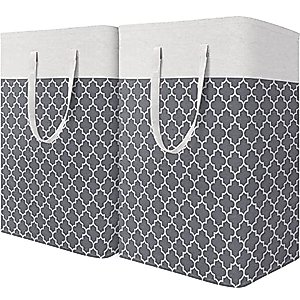 HomeHacks Laundry Baskets, Laundry Hamper with Long Handles, Collapsible Waterproof Clothes Hamper, Durable Tall Laundry Bin, Clothes Hamper for Bedroom, Bathroom, Dorm, Toys, 75L, 2-Pack, Grey