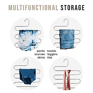 2 Pack Organizer Hangers, Space Saving Closet Hangers 5 Layers Multi-Functional Pants Rack | Organizer Racks for Clothes, Trousers Scarves, Leggings