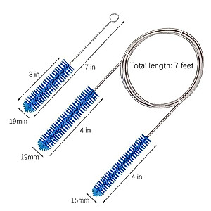 CPAP Tube Cleaning Brush, Hose Brush, 7 ft, Stainless Steel, with Mask Brush, for Universal Hose Diameters 19mm and 15mm (Blue)
