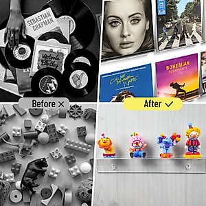 FOGOBO Vinyl Record Shelf Wall Mount, 6 Pack 12’’ Clear Acrylic Album Record Holder Display, Kids Bookshelf, Floating Wall Shelves for Bathroom, Bedroom, Living Room, Kitchen,Office