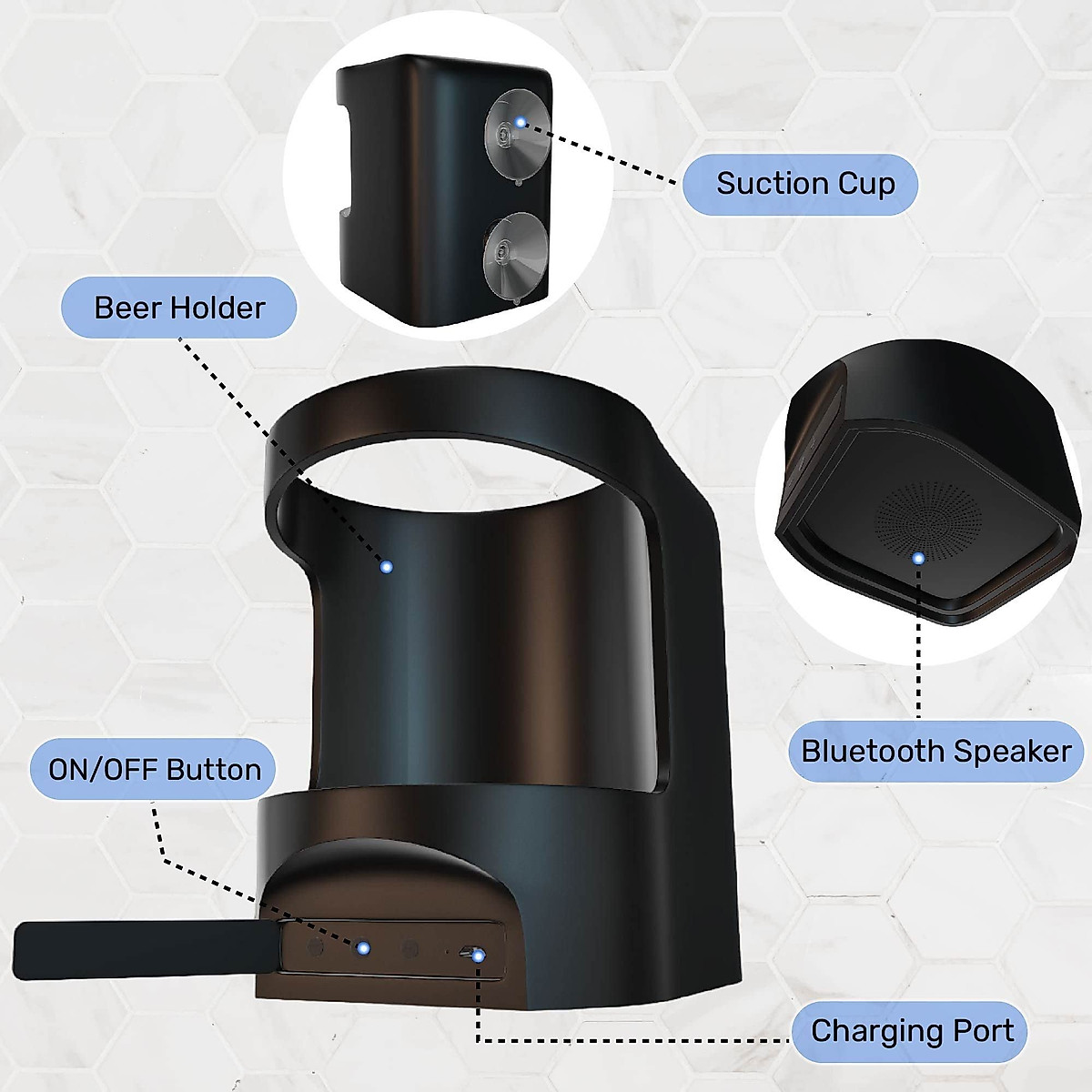 Gabba Goods Shower Bluetooth Speaker with Beer/Soda Can Holder - Built-in Microphone Handsfree - Waterproof, IPX7, 4 Hours of Playtime, Suction Cup for Showers