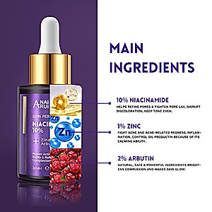 Niacinamide Serum 10% with Arbutin2%,Zinc 1% for Face Vitamin B3 Pore Minimizer Reduce Acne,Wrinkles, Lines, Hyperpigmentation, Dark Spot Remover for Face,1fl.oz