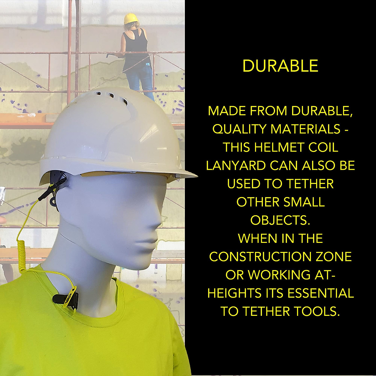 BearTOOLS Micro Coil Elastic Lanyard, Max Load 0.9kg 50cm Dual Attachment | Tool Lanyard for Small Tools, Helmets | Coil Lanyard, Hardhat Accessory | Used in Construction & Work Sites (1-Pack)