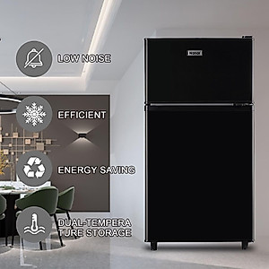 WANAI Compact Refrigerator 3.5 Cu.ft Dual Door Mini Fridge with Freezer, Small Refrigerator with 7 TEMP Modes, Energy Saving, Low Noise for Bedroom, Dorm, Office, Apartment, Black