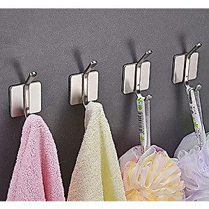 ZSYSUP 4 Pack Stainless Steel Adhesive Wall Hooks for Hanging, Seft-Adhesive Robe/Coat/Hat/Towel/Key Hooks for Bathroom Kitchen Curtain Door