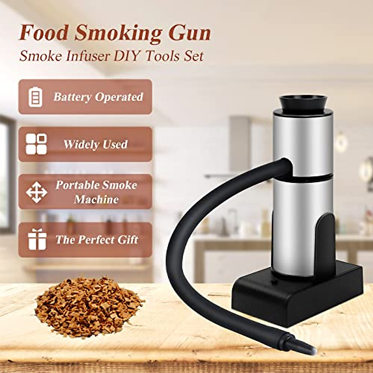 Beadseable Cocktail Smoker Kit Smoking Gun with 4 packs Chips Portable Food Cold Smokers Gun Whiskey Drink Smoker Infuser Kit Handheld Smoker for Steak/BBQ/whiskey/Salmon-Sliver