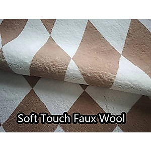 Beige and White Buffalo Plaid Checkered Area Rug for Living Room 4x6fr Funky 70s Game Room Throw Rugs Wavy Checkered Rug Premium Shag Dining Room Carpet Big Dorm Apartment Mat