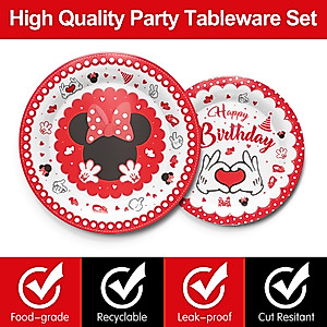 Piooluialy Red Minnie Birthday Party Supplies Tableware - Minnie Themed Party Decorations Include Banner, Dinner Plates, Cups, Napkins, Cutlery, for Minnie Birthday Party Decorations | 24 Guests