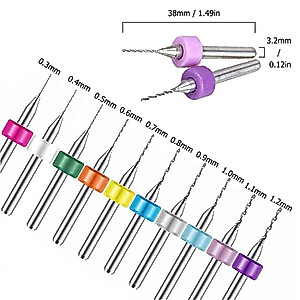 YUENTOEN 10Pcs Micro Drill Bits, Tungsten Carbide Twist Drill Bits 0.3mm to 1.2mm PCB Drill Bit Set with Plastic Box Cutting Tool for Print Circuit Board, Beeswax, Rough Stone, Jewelry, CNC Engraving