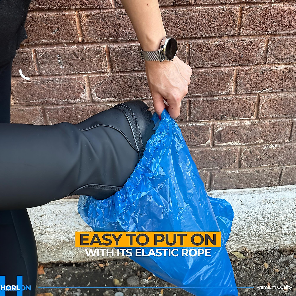 Large Thicker Boot And Shoe Covers Disposable Non-Slip 50 Pack (25 Pairs) Waterproof Durable Reusable Rain, Outdoor Indoors Overshoes, Fit Up To Men's 13, Blue, 20 Tall, Horlon