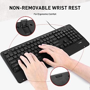 havit Wired LED Keyboard, Rainbow Backlit Computer Keyboard Ergonomic LED Gaming Keyboards Wrist Rest 104 Keys for Office PC Desktop Laptop Game Black
