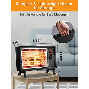 JASUN Portable Space Heater Electric Radiant Heater Fast Heating with Adjustable Thermostat, Portable Indoor Heater with Handle Quiet Energy-Saving 1250W/1500W for Office Home Garage Bedroom Black