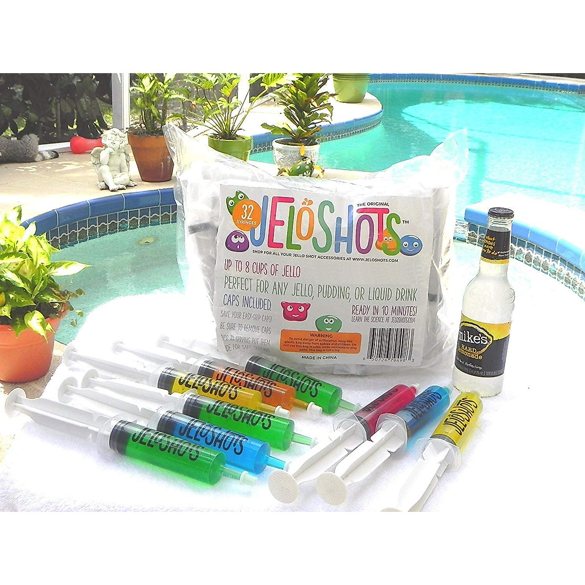Jello Shot Syringes 64-Pack, Medium (up to 2oz), The Original JeloShots Jello Shot Inject Syringes with Easy-Grip Caps, in Resealable EZ Zip Bag Package
