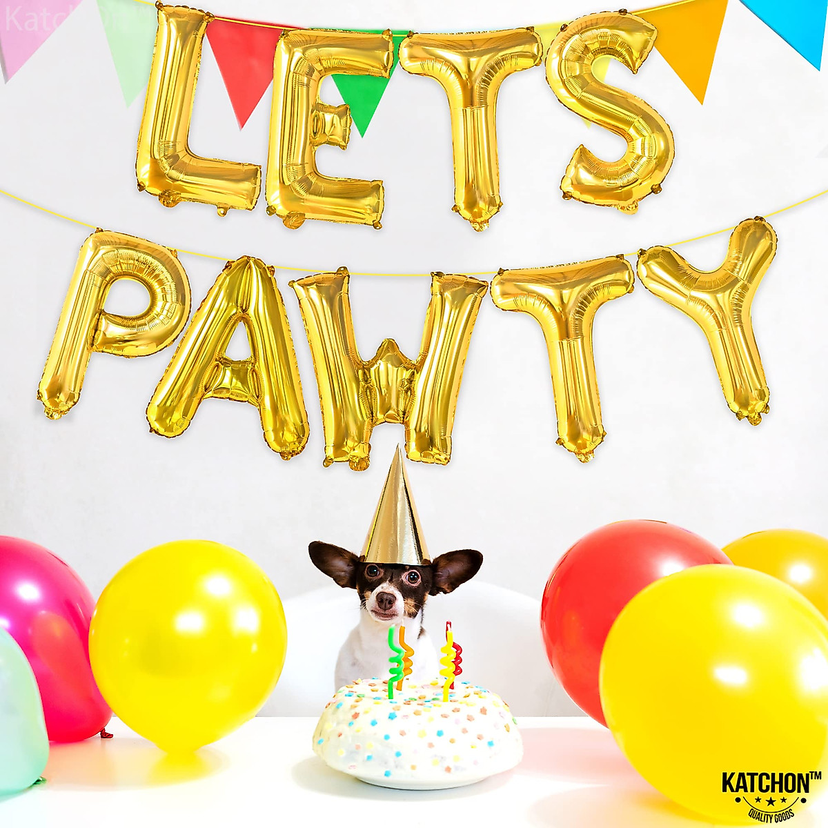 KatchOn, Lets Pawty Balloons Gold - 16 Inch | Lets Pawty Banner, Pawty Birthday Decorations | Dog Birthday Balloons, Lets Pawty Birthday Decorations | Dog Birthday Banner, Dog Birthday Party Supplies