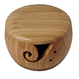 ZSQZJJ Bamboo Yarn Bowl with lid Handmade Textile Wool Prevent Sliding Wool Weaving Storage Log Bowl