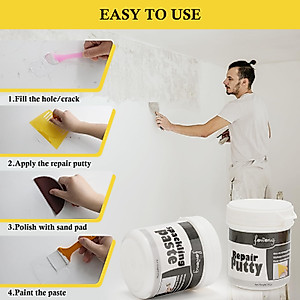 fowong Drywall Repair Kit, Spackle Wall Repair Putty & Paint White, Wall Patch Repair Kit to Fix Wall Holes and Creak Damage with Putty (8oz) and Spackling Paste(7oz), Easy to Solve Wall Problem