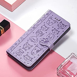 CCSmall for Oppo A17 PU Leather Flip Wallet Case, Cute Cat Dog Cartoon Style with Card Slots Holder Phone Cover Case for Oppo A17 MG Purple