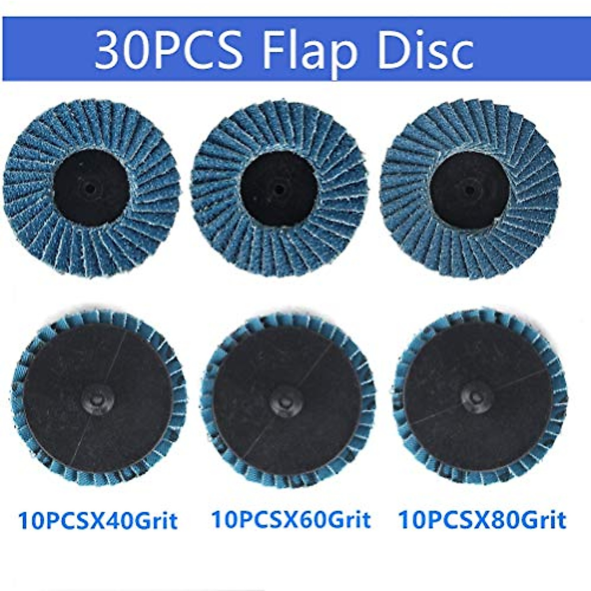 Titoe 30 PCS Flap Disc, 2 Inch T27 Zirconia Alumina Flat Flap Disc Grinding Sanding Sandpaper Wheels with 1/4 inch Holder, Includes 40/60/80 Grits
