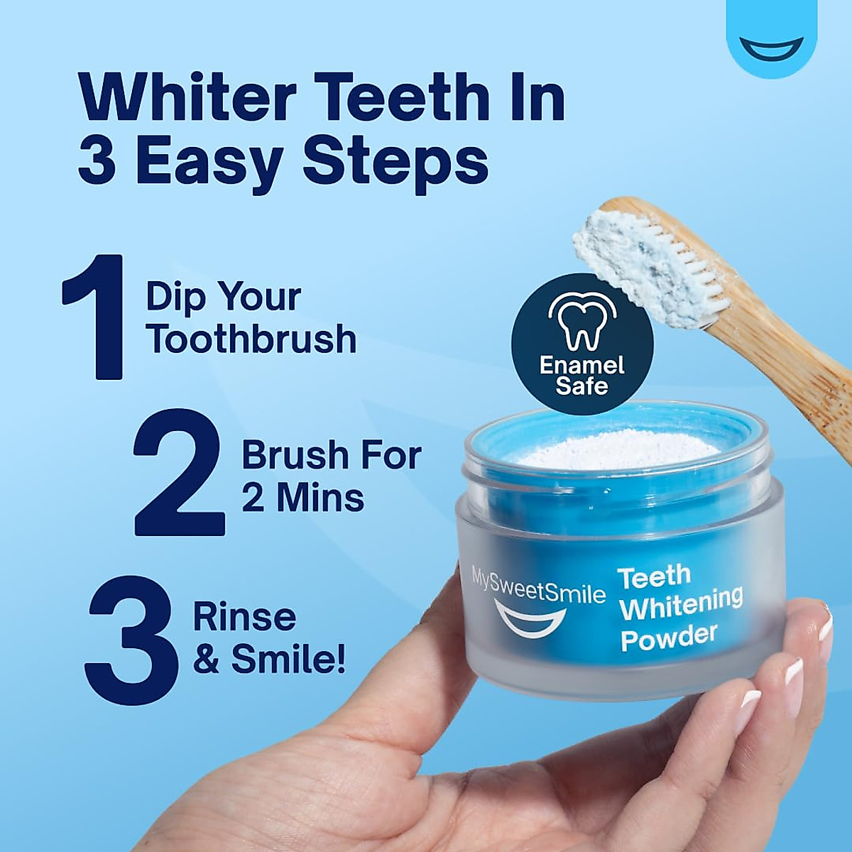 MySweetSmile Teeth Whitening Powder - Dentist-Approved & Enamel-Safe | 6 Month Supply | Tea, Coffee, Wine & Smoking Stain Remover | Non-Sensitive Formula | Peroxide Free | Cool Mint Flavour